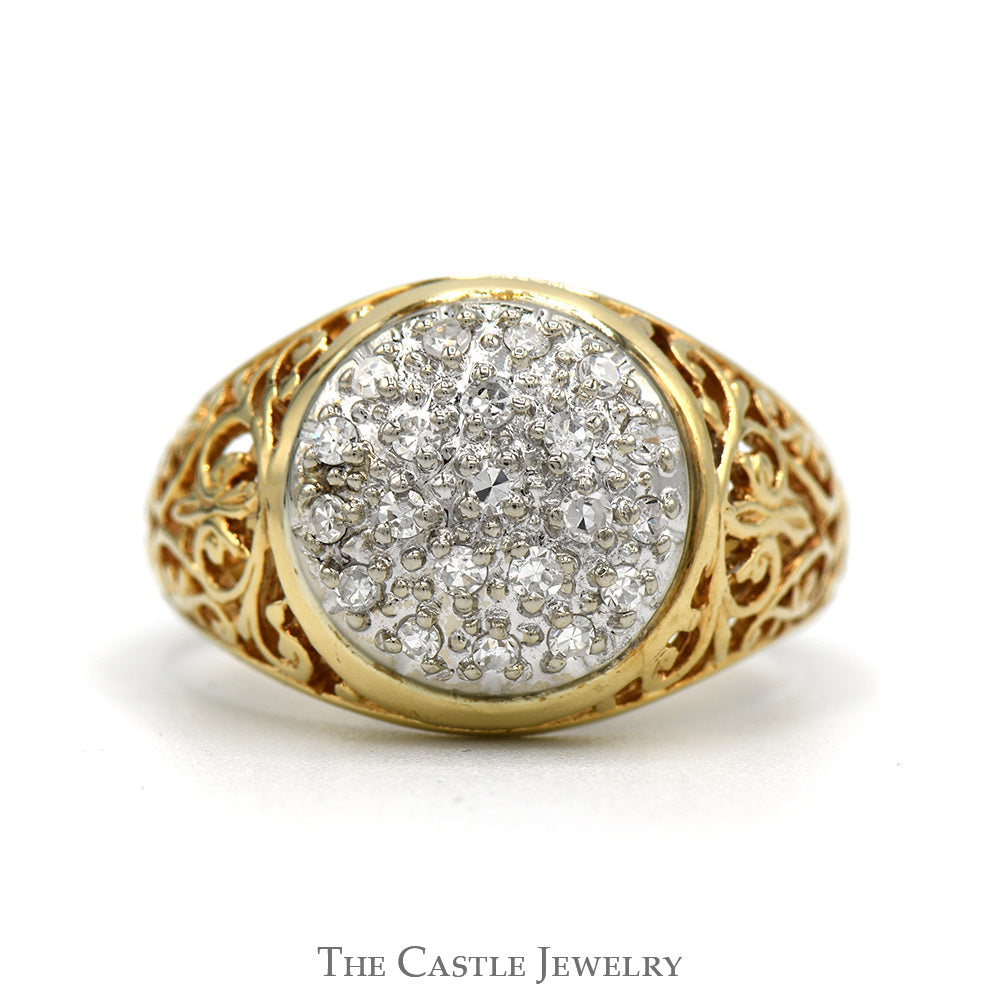 1/2cttw Kentucky Diamond Cluster Ring with Open Filigree Sides in 14k ...