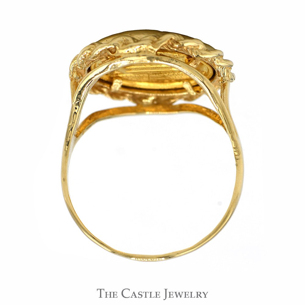 1988 Panda Coin Ring with Diamond Halo in 10k Yellow Gold Rope Designe ...