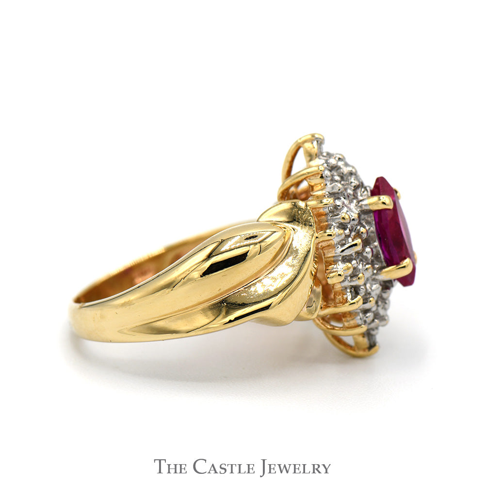 Marquise Shaped Ruby Ring with Illusion Set Diamond Halo in 10k Yellow ...