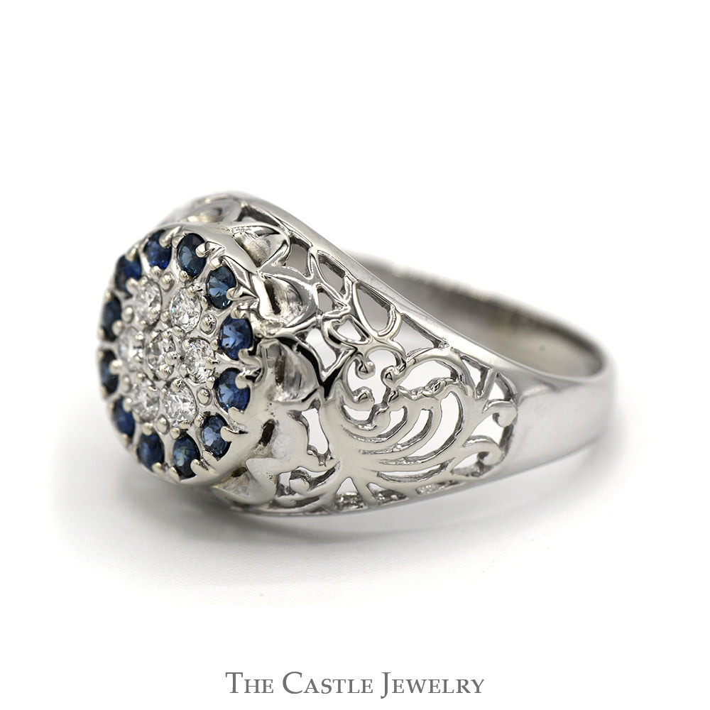Sapphire & Diamond Kentucky Cluster Ring with Open Filigree Sides in 1 ...