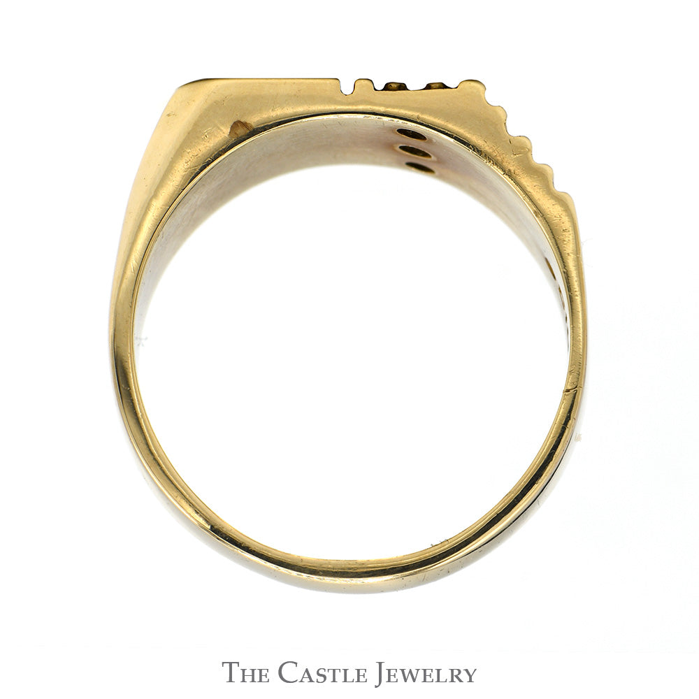 Diamond Accented "S" Stamped Men's Ring with Ridge Texture and Cherry ...