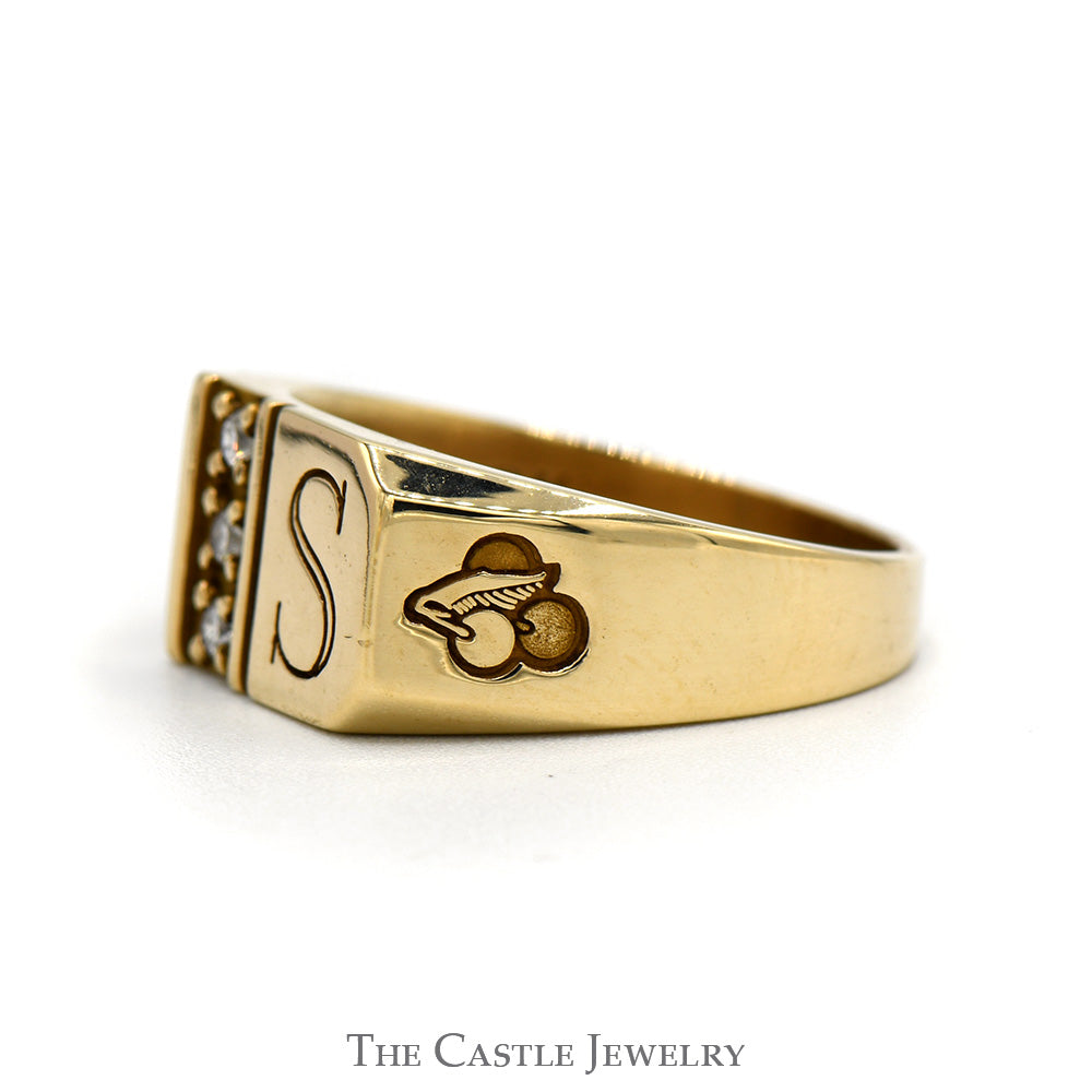 Diamond Accented "S" Stamped Men's Ring with Ridge Texture and Cherry ...