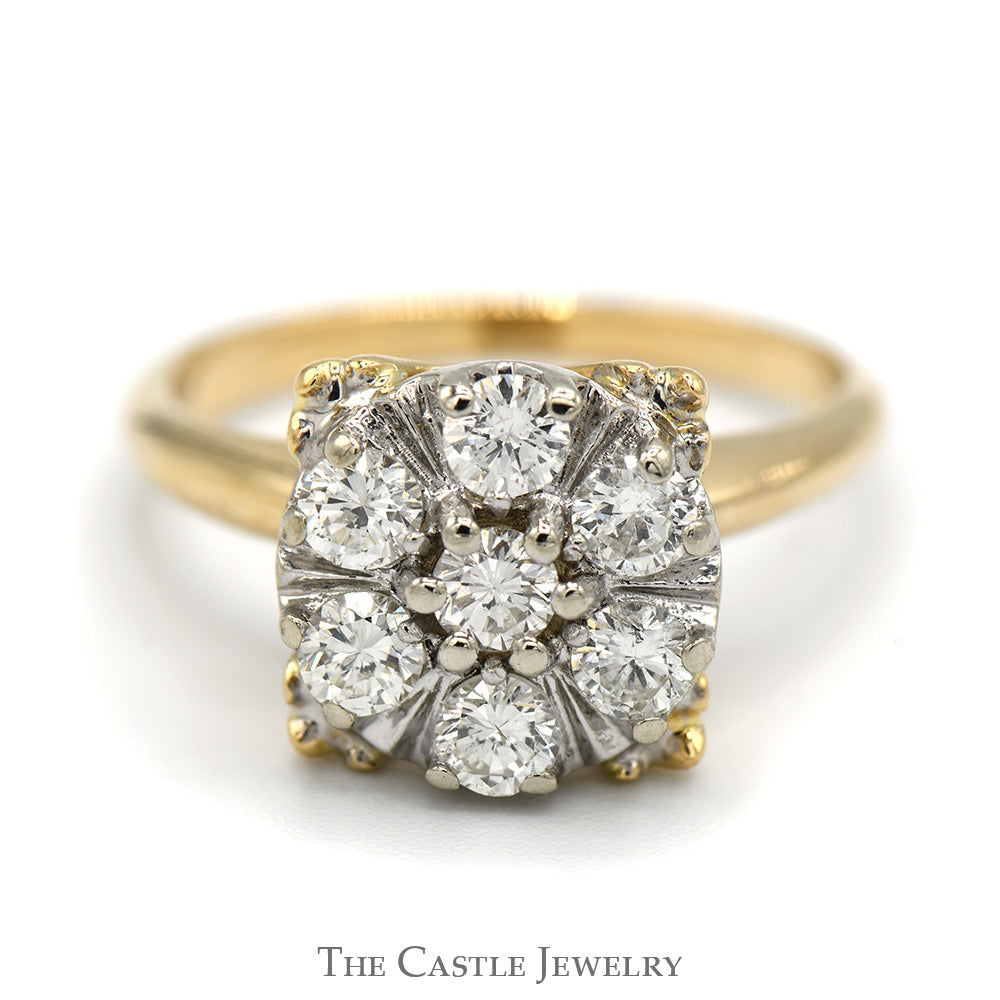 Square Shaped 1cttw 7 Diamond Cluster Ring in 14k Yellow Gold – The ...