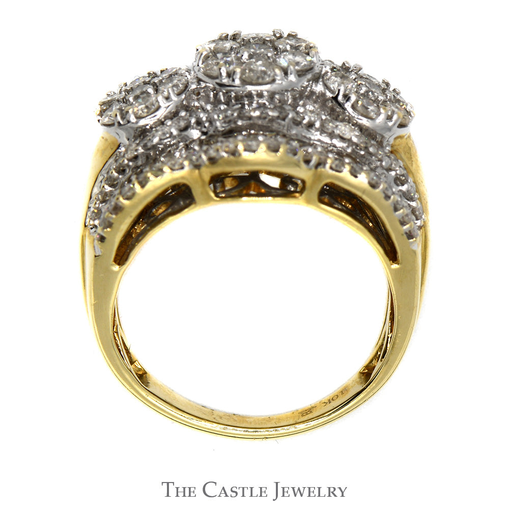 3cttw Triple Round Cluster Ring with Baguette Cut Accents in Tapered 1 ...