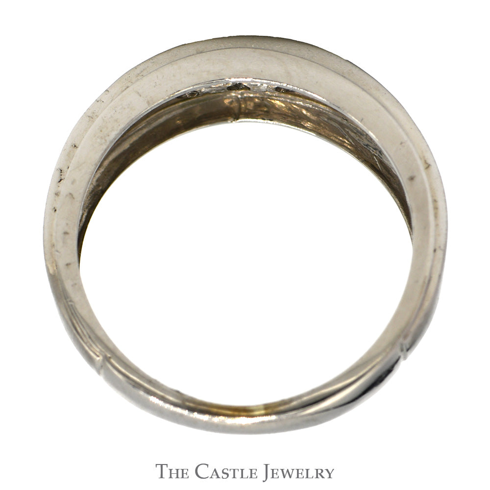 Nick Set Three Stone Diamond Band with Etched Cross Sides in 10k White ...