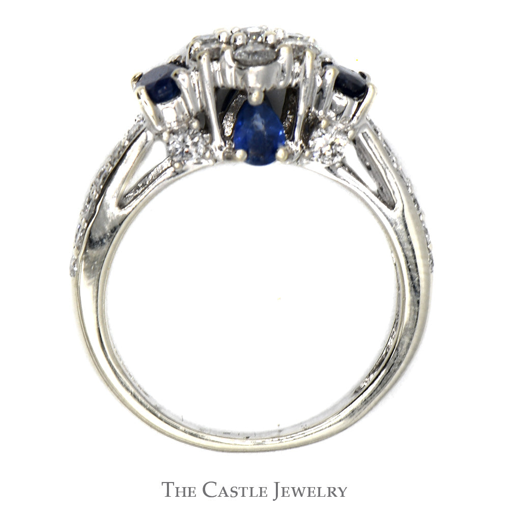 1cttw Diamond Flower Cluster Engagement Ring with Sapphire & Diamond A ...