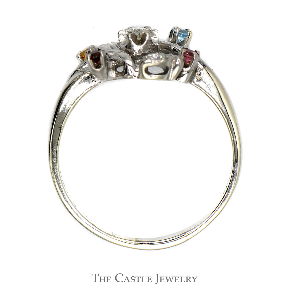 Diamond & Multi Gemstone Cluster Ring in 14k White Gold – The Castle ...
