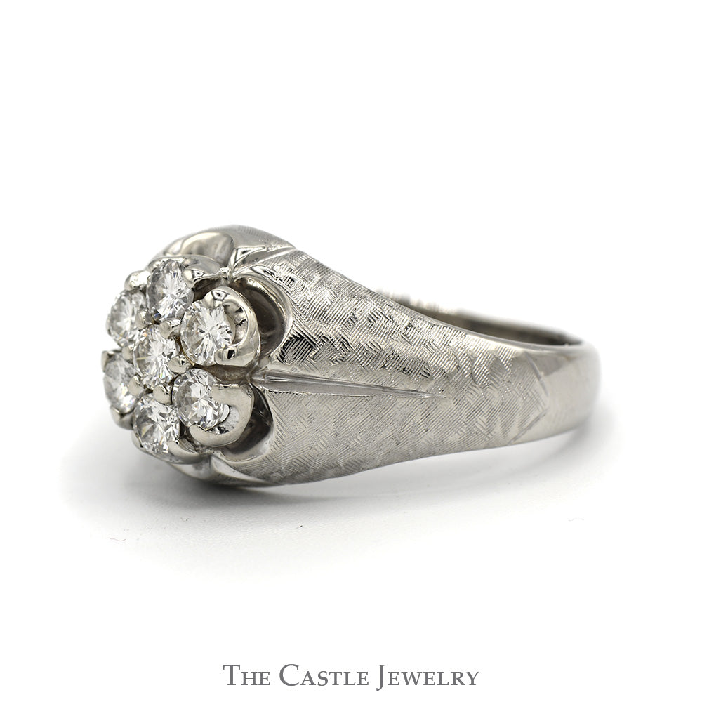 Men's 1cttw 7 Diamond Cluster Ring with Scalloped Mounting in 14k Whit ...