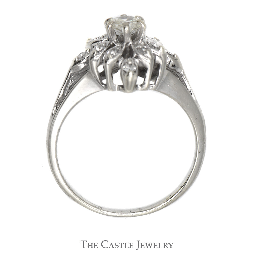 1/2cttw Diamond Flower Cluster Ring in 14k White Gold Split Shank Sett ...