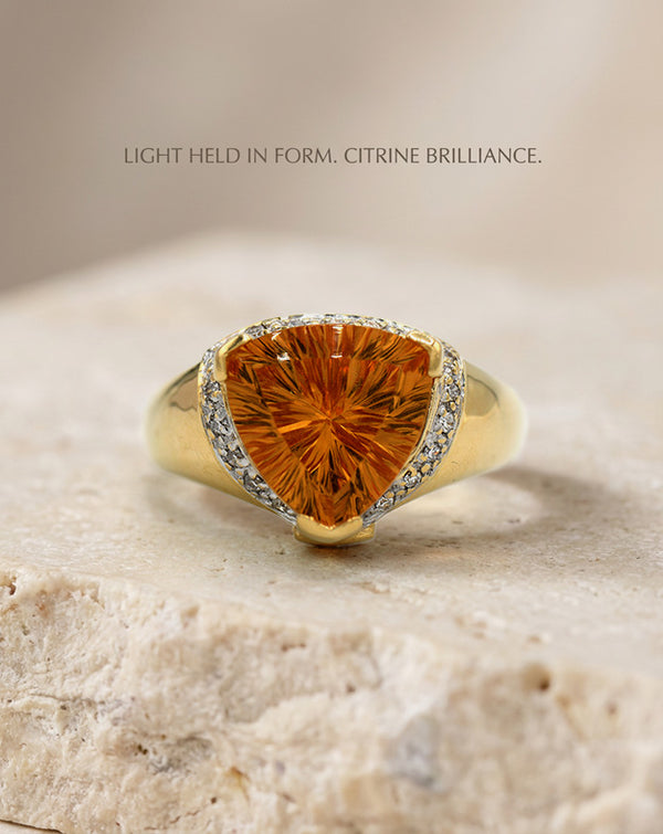 Trillion Cut Citrine and Diamond Ring in 14k Yellow Gold – The Castle ...