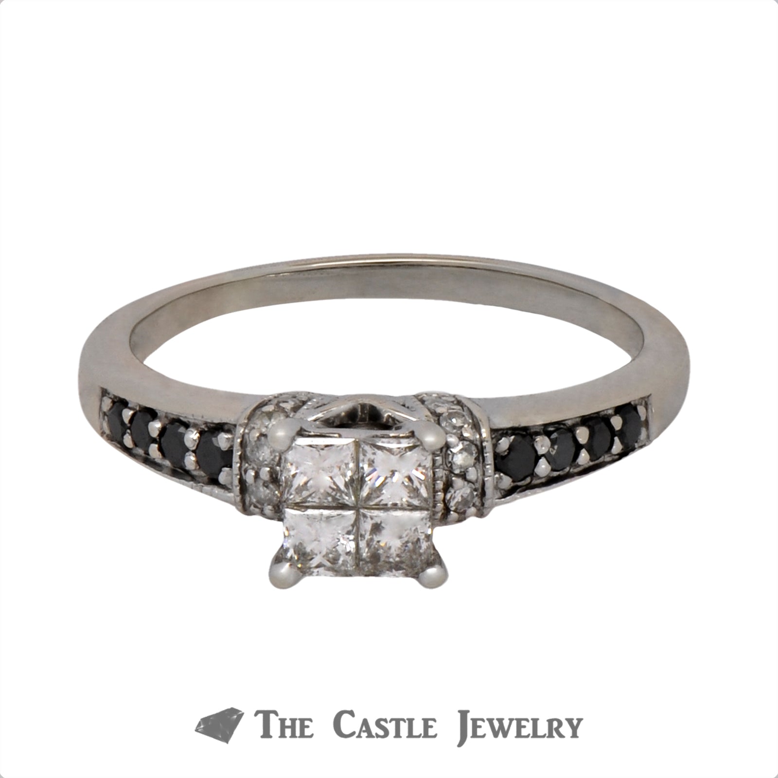 Princess cut engagement rings with black diamond accents store