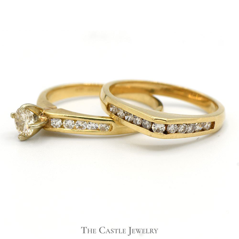 3/4cttw Diamond Solitaire Bridal Set with Channel Set Diamond Accents ...