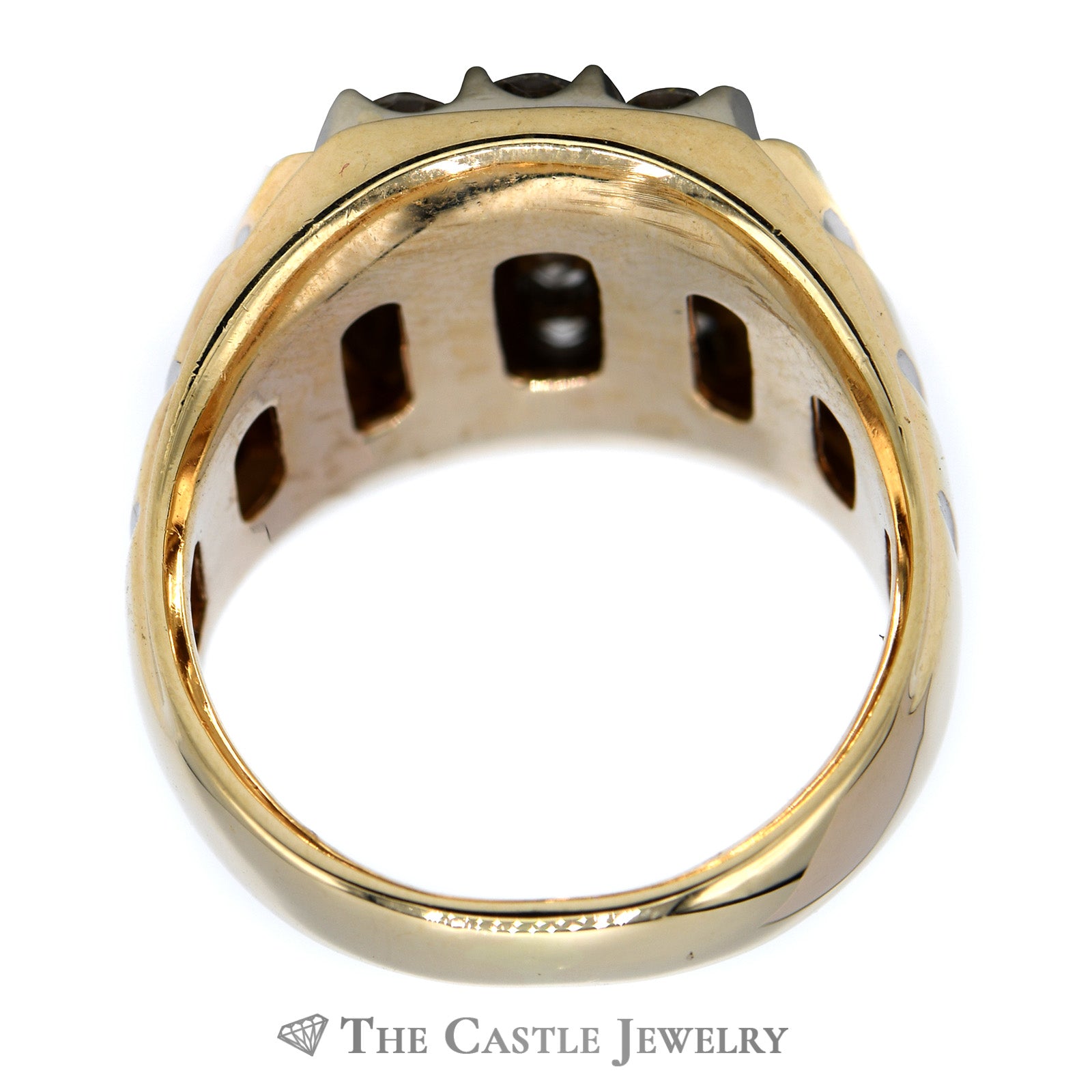 Men's 3/4cttw Diamond Cluster Ring in 10k Yellow Gold Ridged Mounting ...