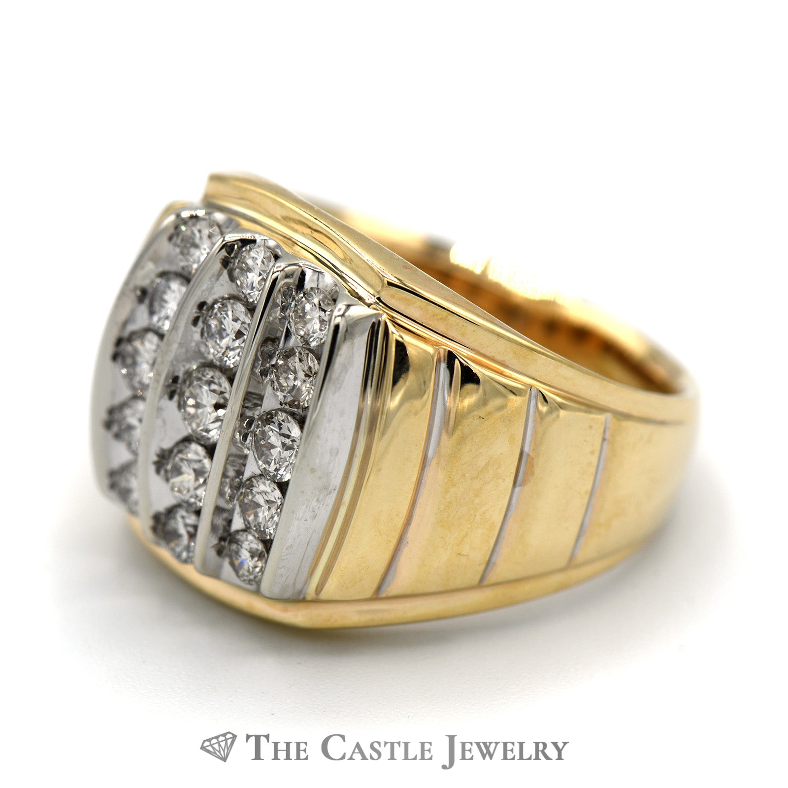 Men's 3/4cttw Diamond Cluster Ring in 10k Yellow Gold Ridged Mounting ...