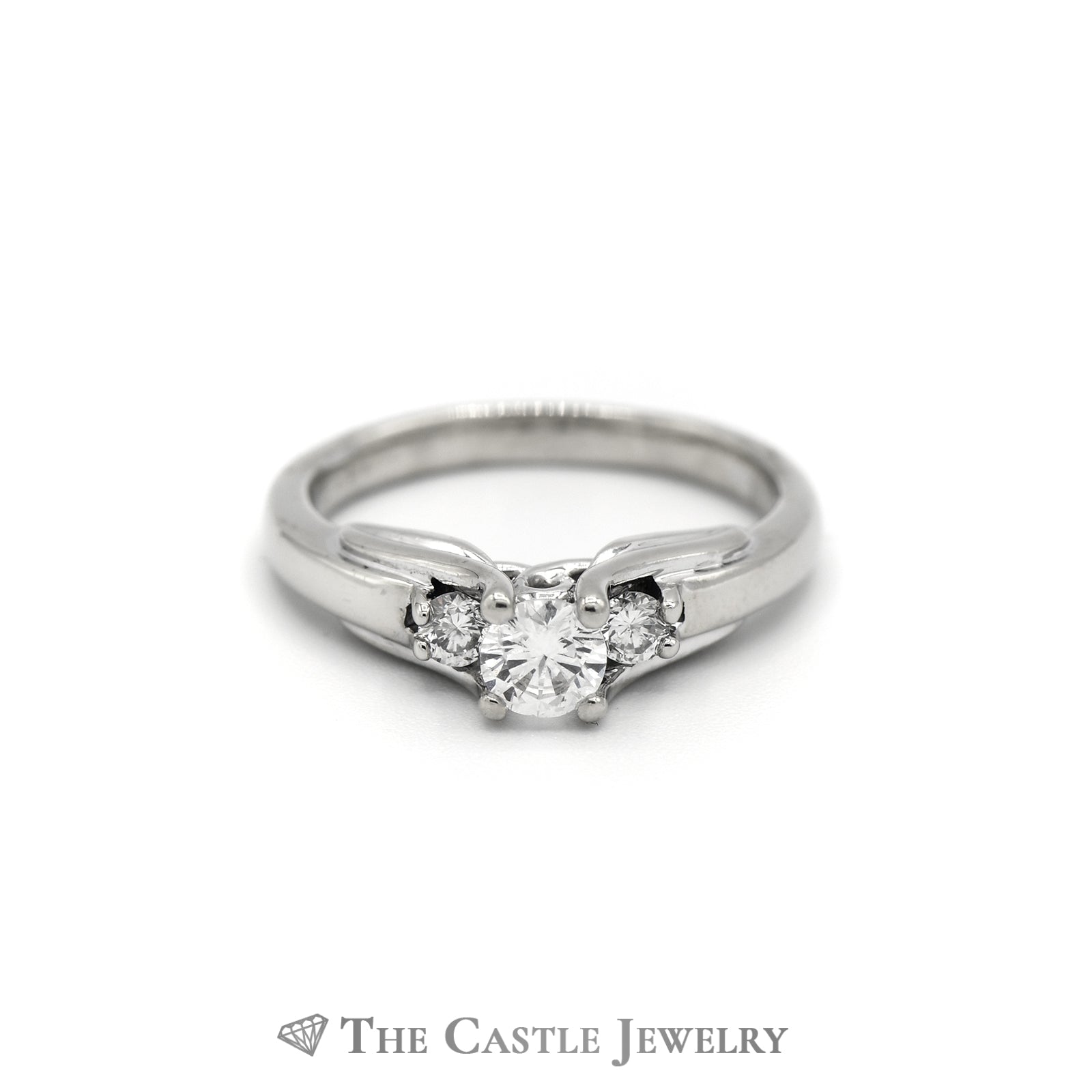 3 Stone Round Diamond Engagement Ring Fancy Cathedral Mounting in 14K ...