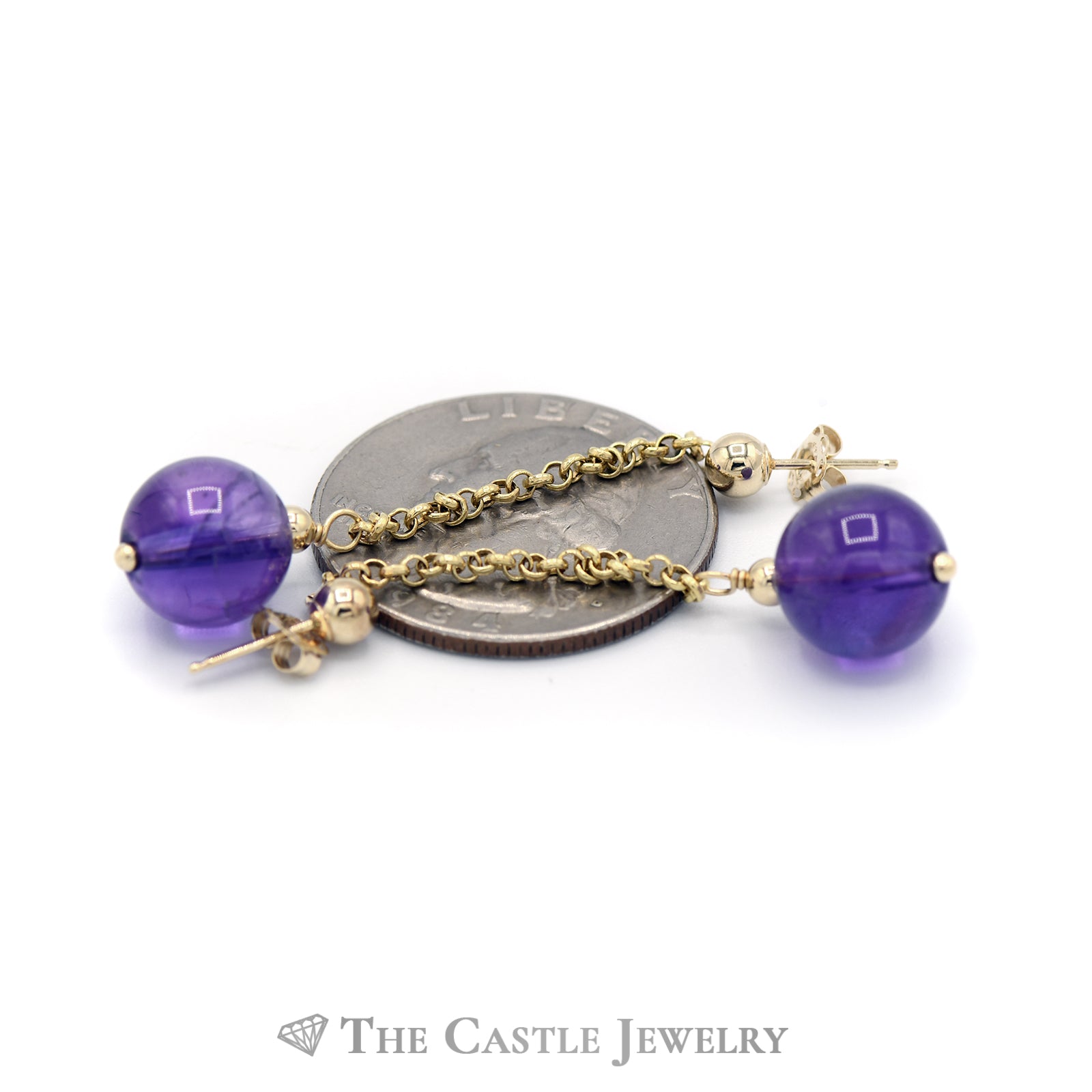 Amethyst Bead Drop Earrings on Rolo Chain in 14KT Yellow Gold – The ...