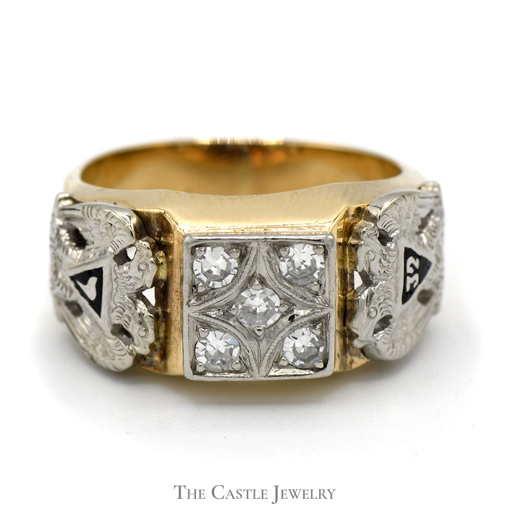 Square Shaped Diamond Cluster Masonic Ring in 10k Yellow Gold – The ...