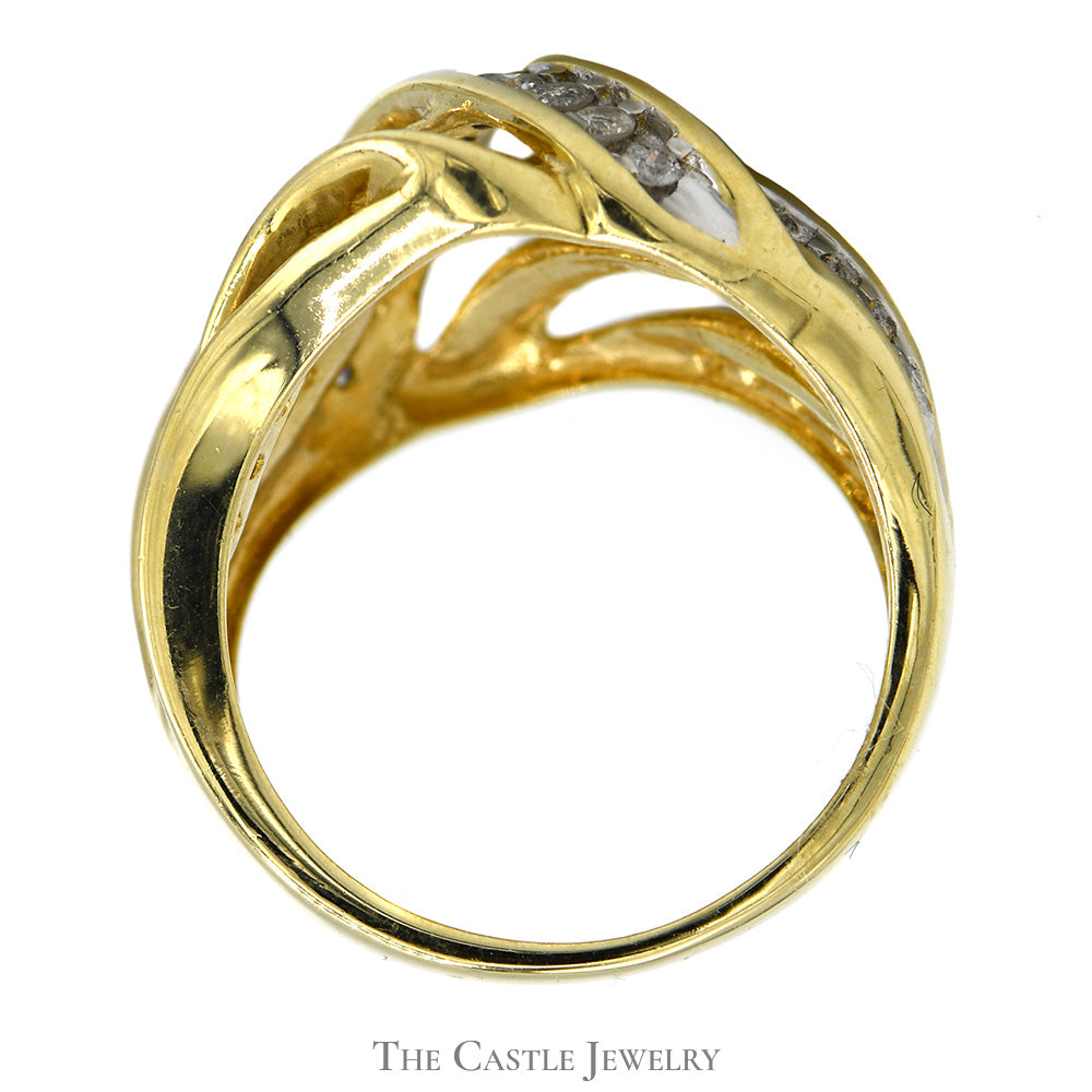 3/4cttw Multi Row Interwoven Nick Set Diamond Cluster Ring in 10k Yell ...