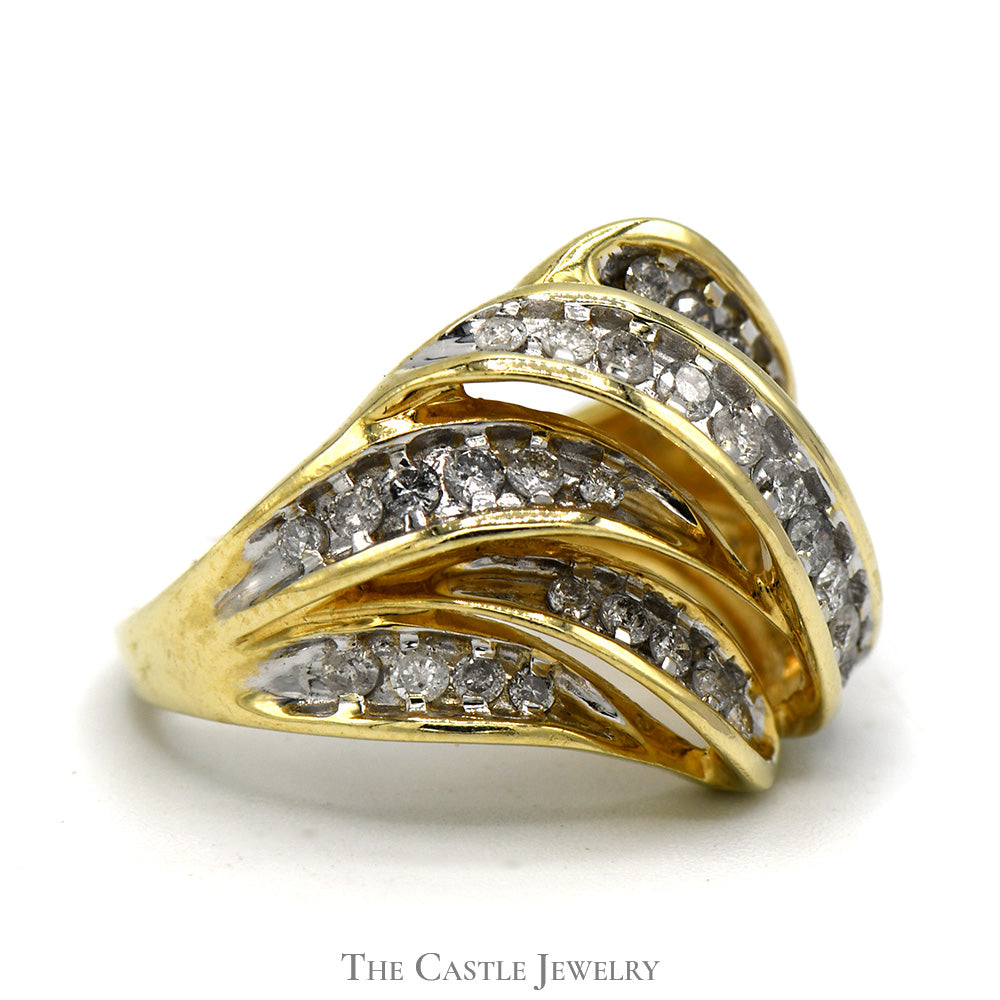 3/4cttw Multi Row Interwoven Nick Set Diamond Cluster Ring in 10k Yell ...