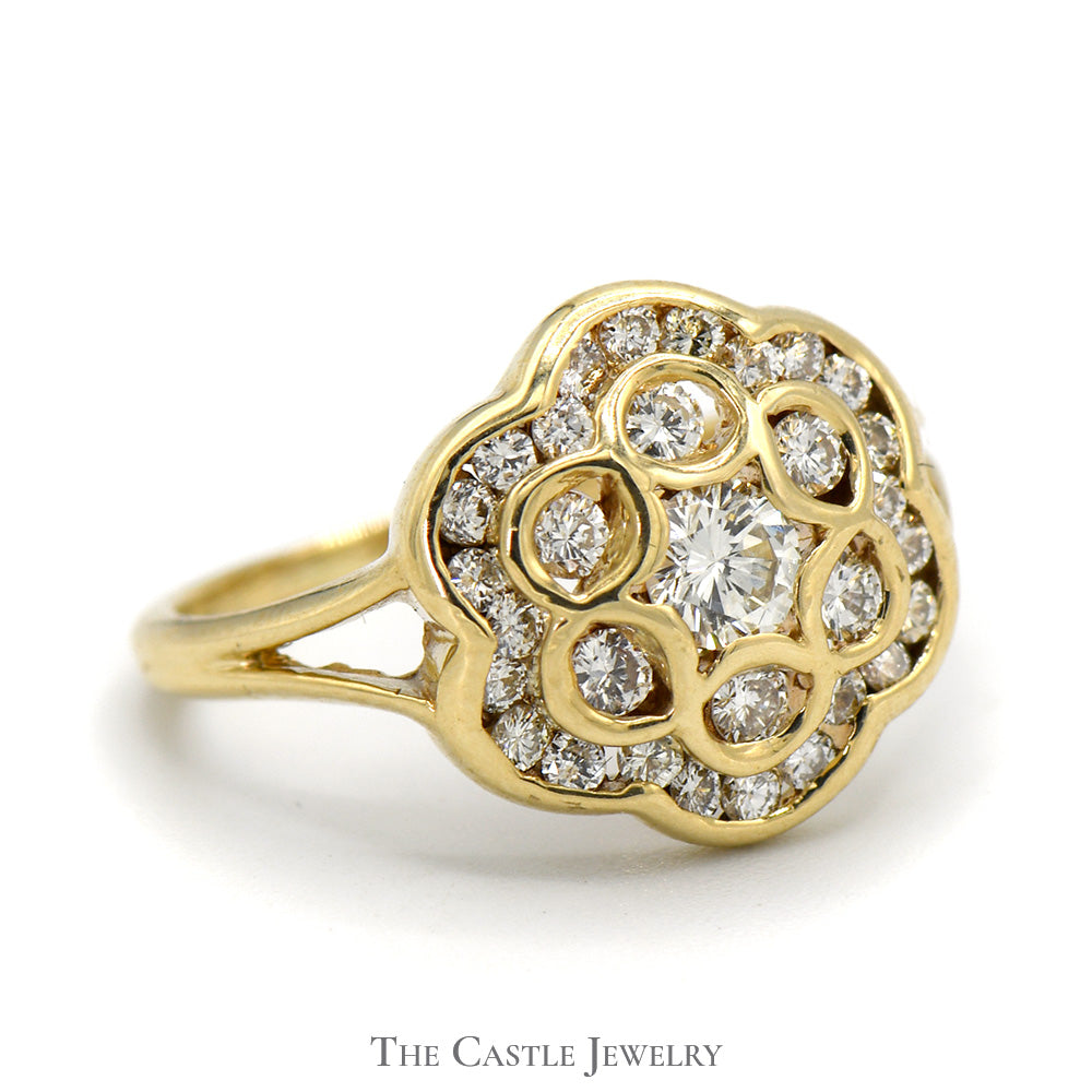 Flower Shaped Diamond Cluster Ring in 14k Yellow Gold Split Shank – The ...