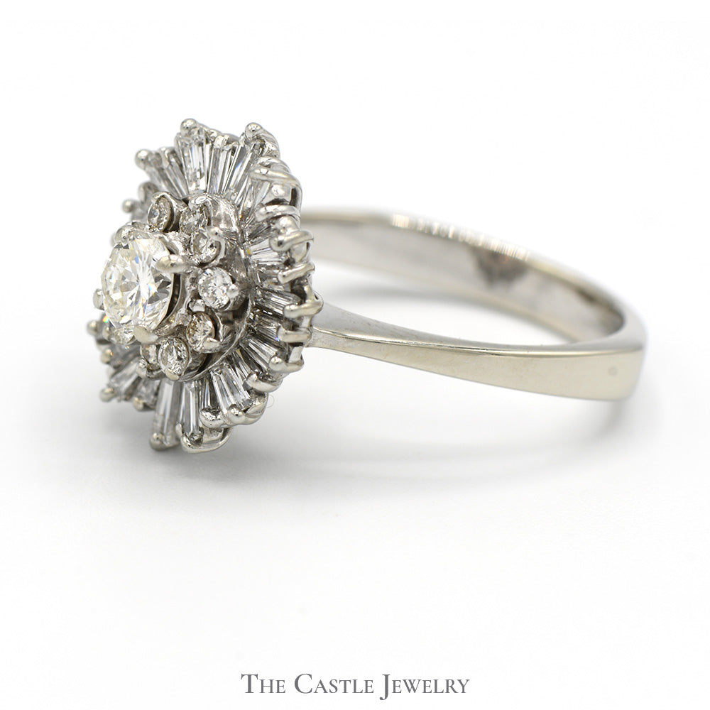 1.25cttw Round & Baguette Diamond Cluster Ring in 14k White Gold – The ...