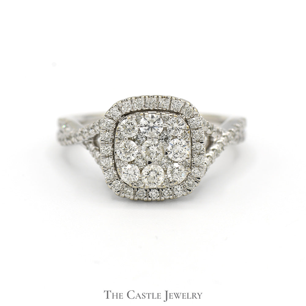 Square Shaped Diamond Cluster Ring with Diamond Halo and Accents in 14 ...