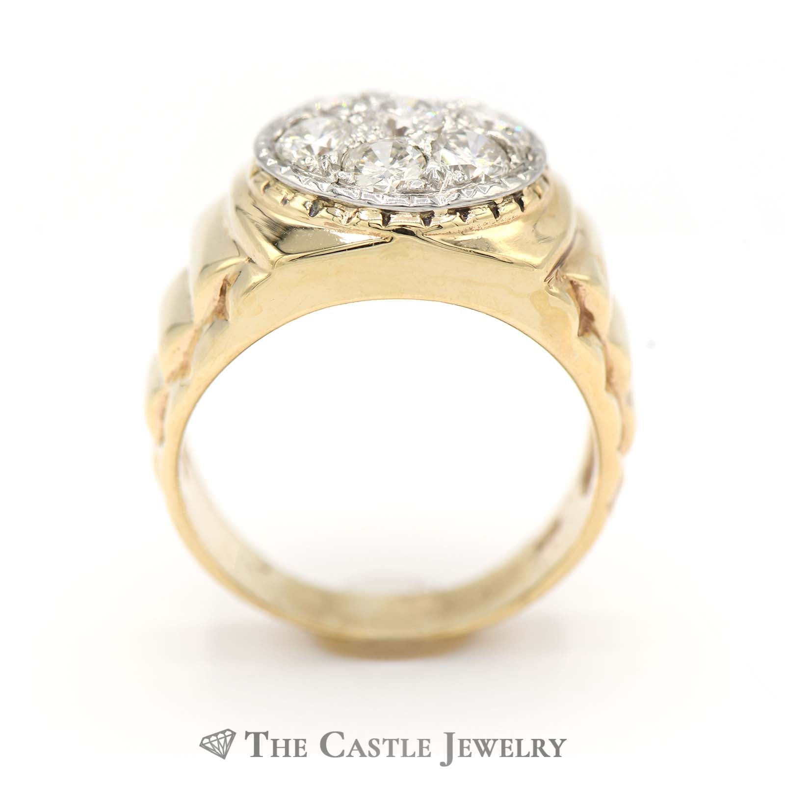 7 Diamond Cluster Ring in 14k Yellow Gold Ridged Style Sides – The ...
