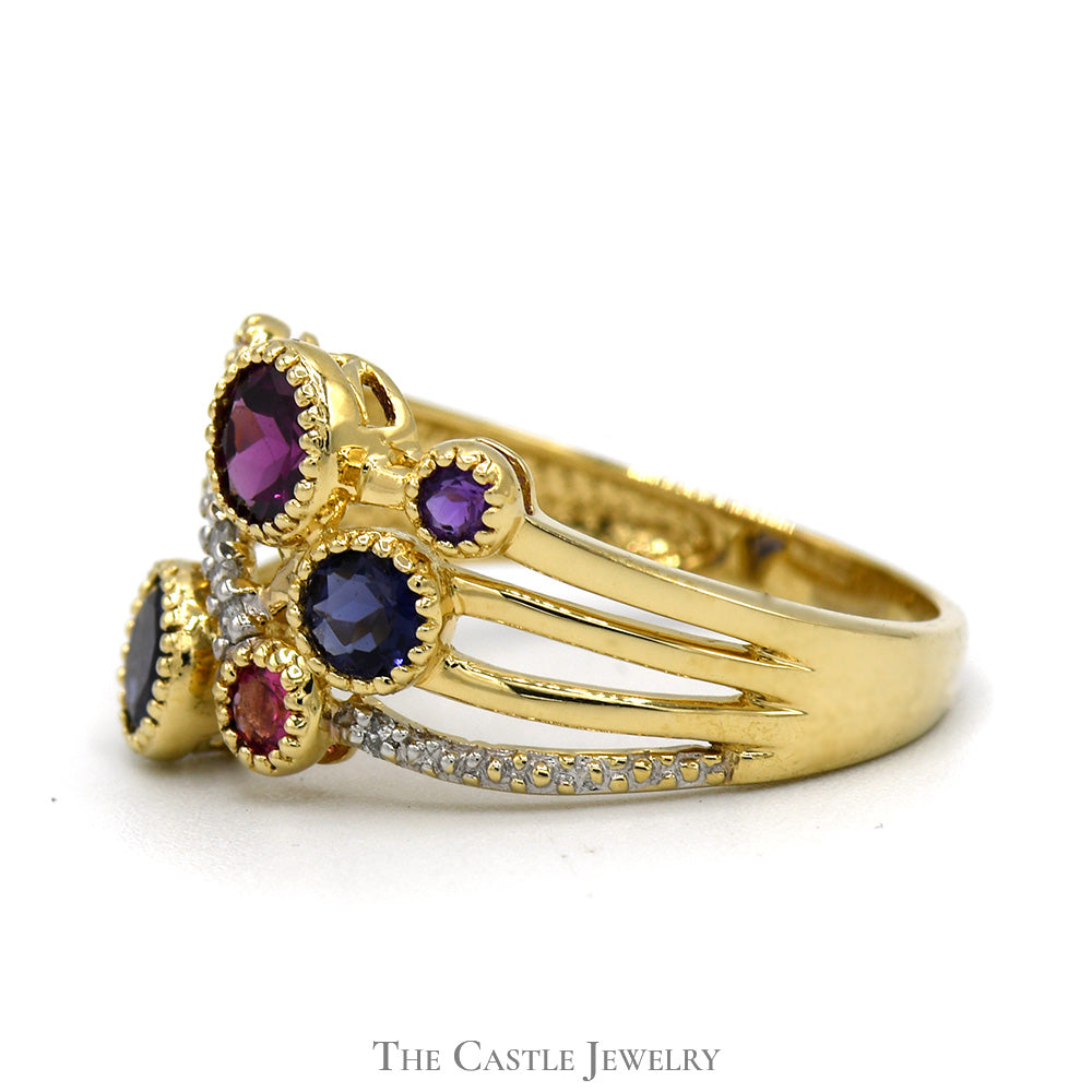 Multi Colored Gemstone Cluster Ring with Diamond Accents in 14k Yellow ...