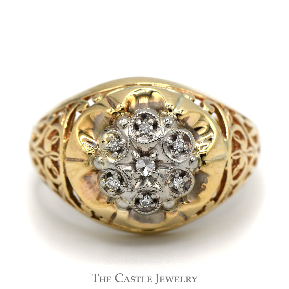 7 Diamond Kentucky Cluster Ring in 10k Yellow Gold Open Filigree Mount ...