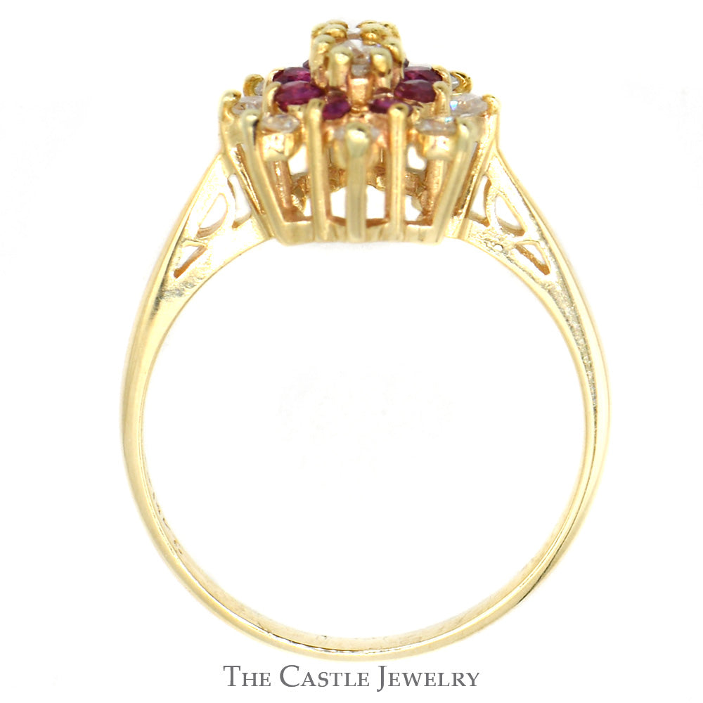 Ruby and Diamond Cluster Ring in 14k Yellow Gold Catherdral Mounting ...
