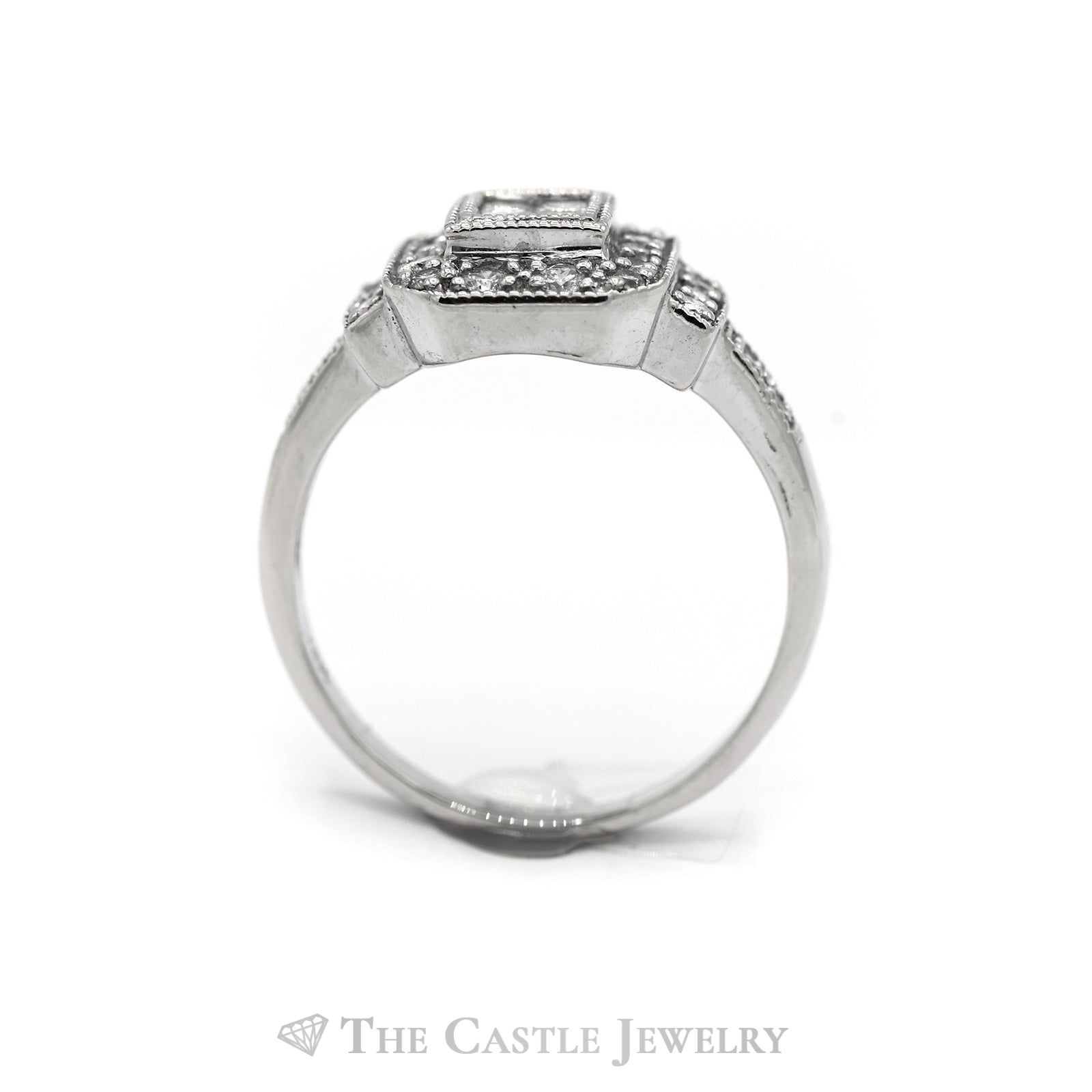 .75CTTW Princess Cut Diamonds with Round Cut Diamond Bezel in 14K Whit ...