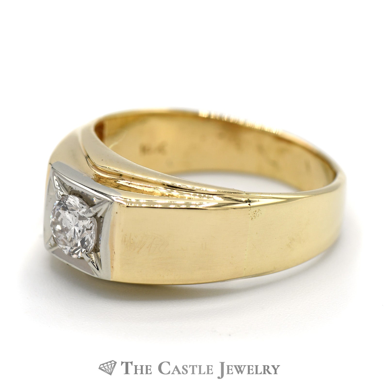 Men's Diamond Solitaire Ring in Polished 14k Yellow Gold – The Castle ...