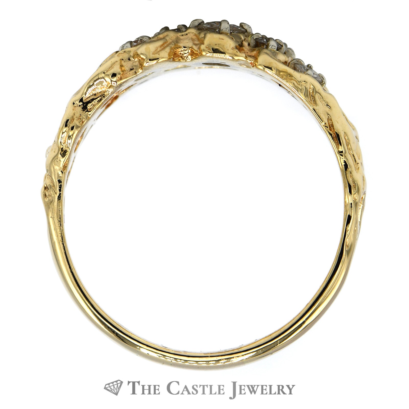 1/2cttw Round Diamond Cluster Ring set in 14k Yellow Gold Nugget Mount ...