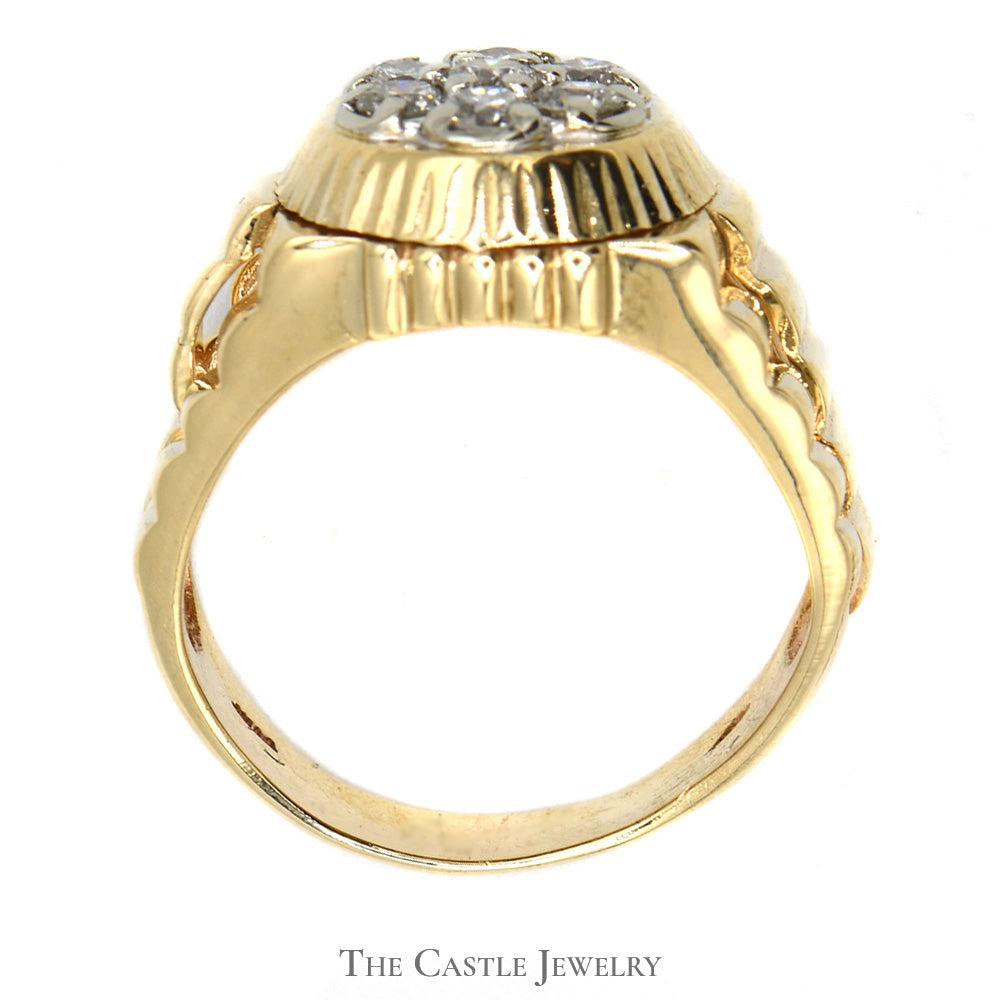 Men's 7 Diamond Cluster Ring with Ridged Bezel and Jubilee Style Sides ...