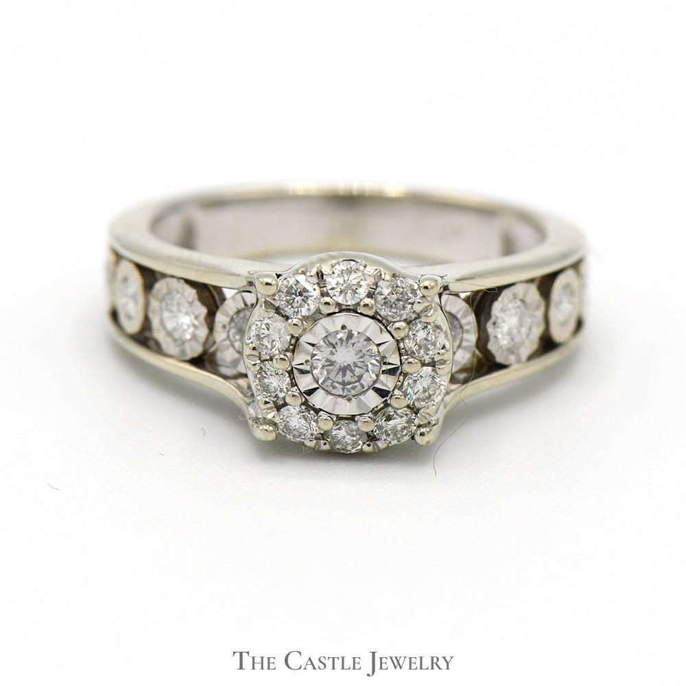 Illusion Set Diamond Cluster Ring with Diamond Accents in 10k White Go ...