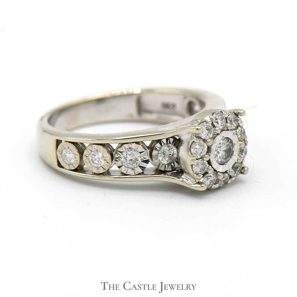 Illusion Set Diamond Cluster Ring with Diamond Accents in 10k White Go ...