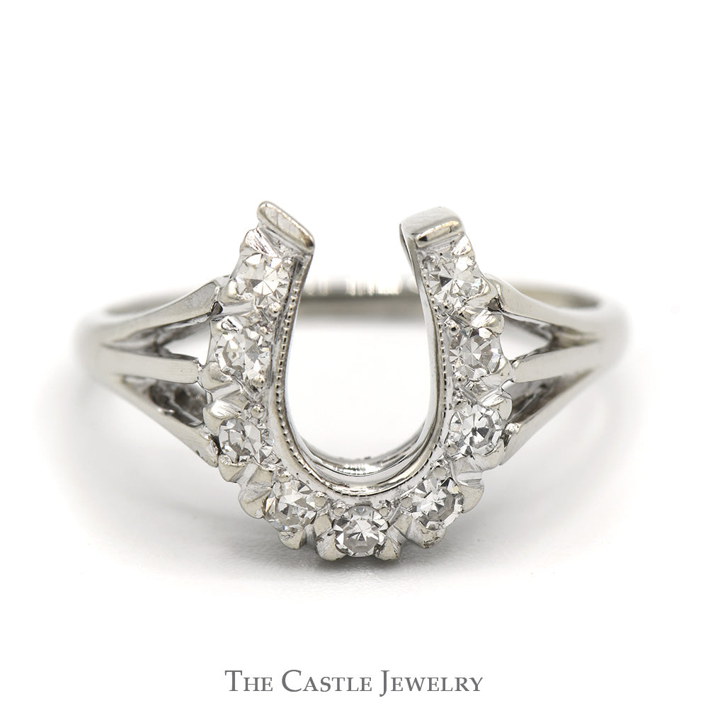 Diamond Horseshoe Ring in 14k White Gold Split Shank Mounting – The ...