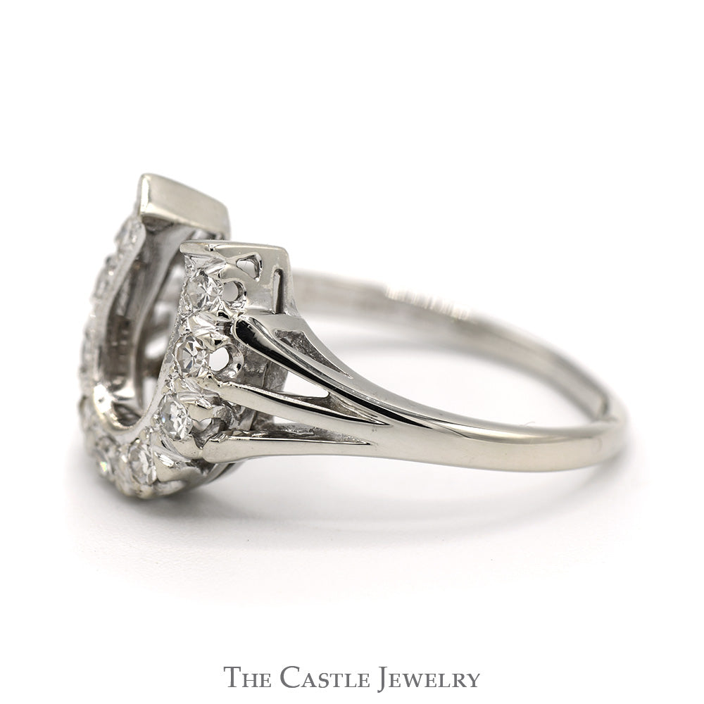 Diamond Horseshoe Ring in 14k White Gold Split Shank Mounting – The ...