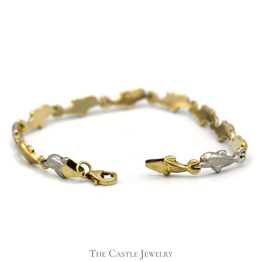 Two Tone 7 Inch Dolphin Link Bracelet in 10k Yellow and White Gold ...
