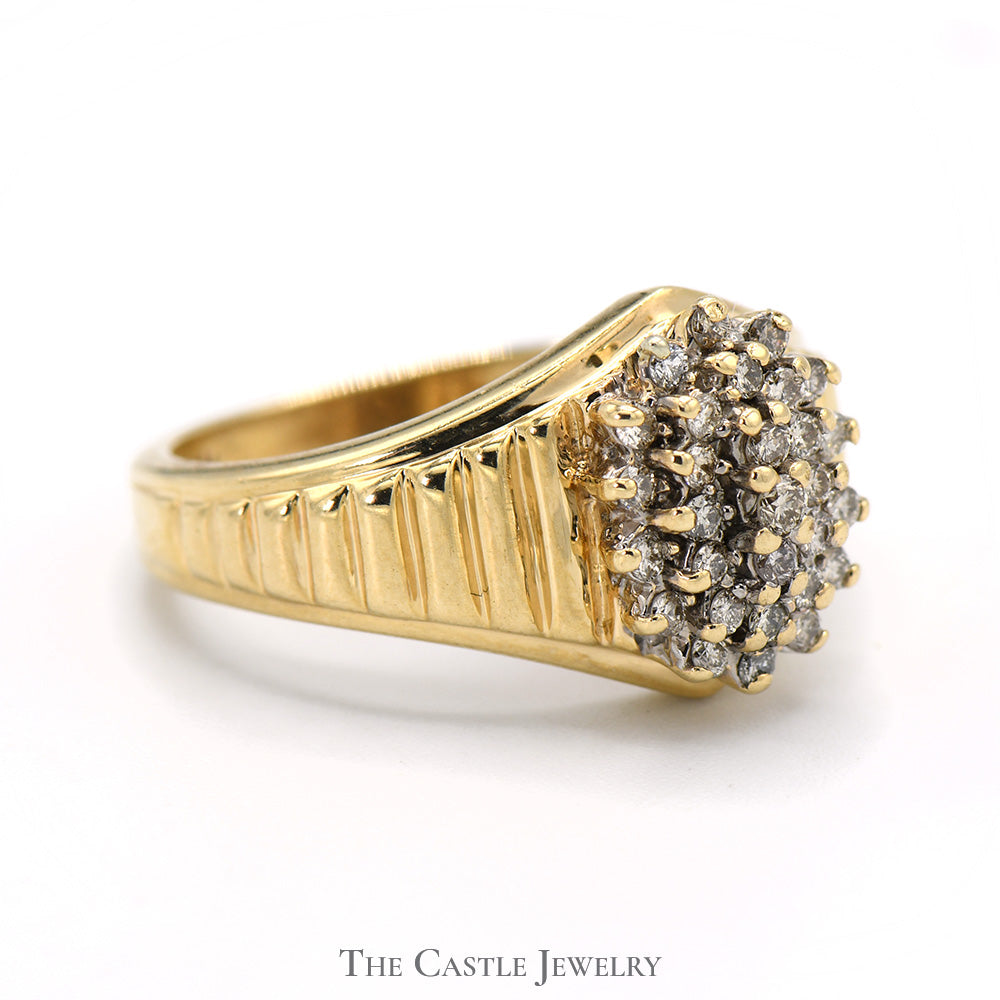 Oval Shaped 1/2cttw Diamond Cluster Ring in 10k Yellow Gold Ridged Tap ...