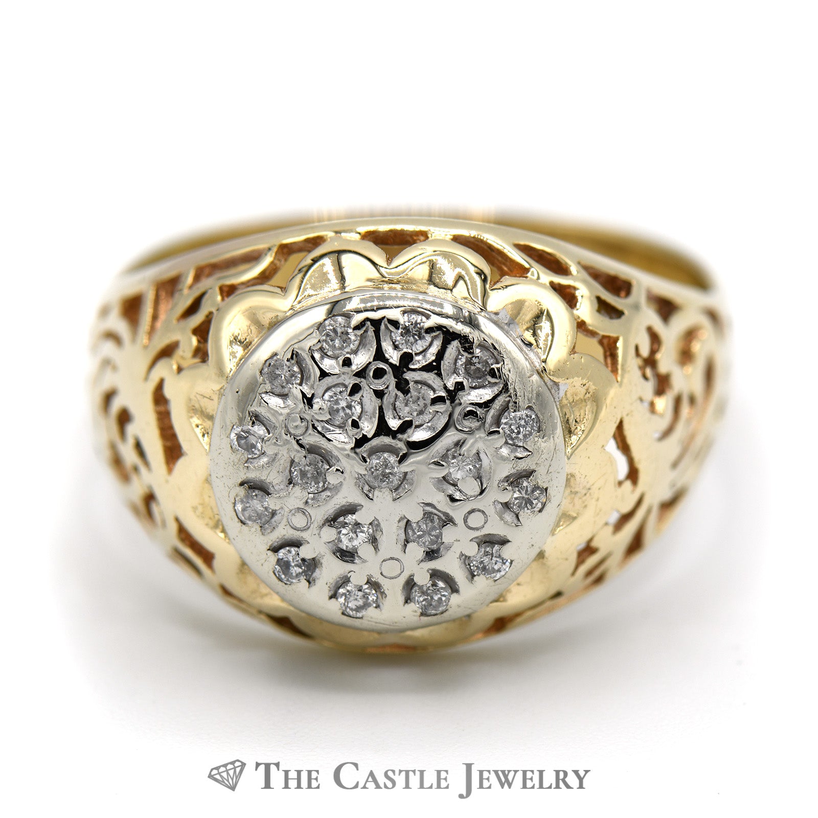 Kentucky Diamond Cluster Ring with Filigree Sides in 14k Yellow Gold ...