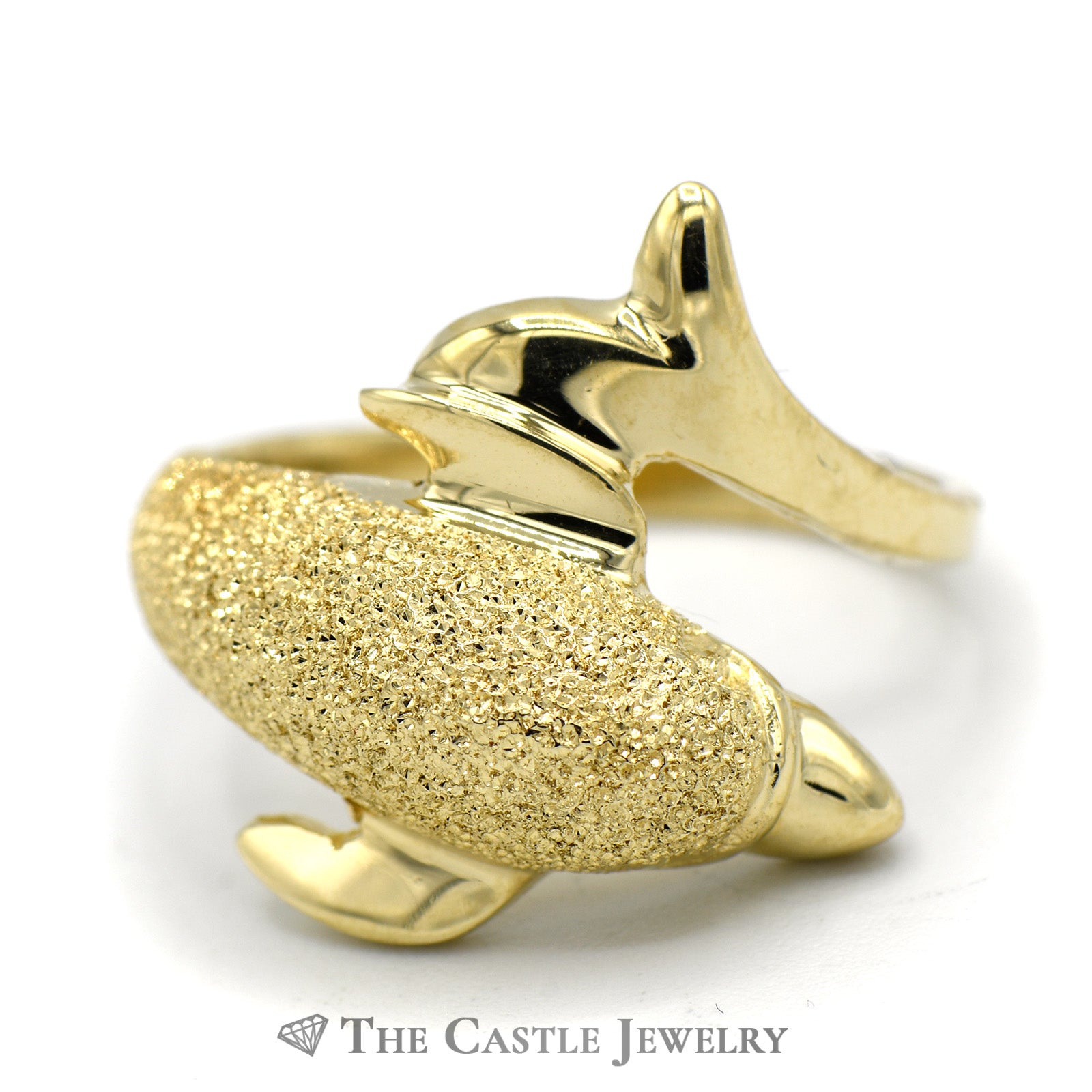 14k Yellow Gold Textured Dolphin Ring – The Castle Jewelry