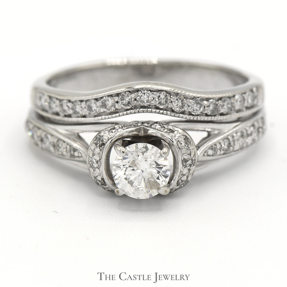 Round Diamond Solitaire Bridal Set with Diamond Accents and Matching C ...