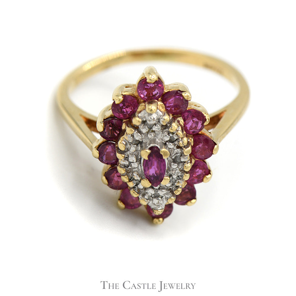 Marquise Shaped Diamond & Ruby Cluster Ring in 10k Yellow Gold – The ...