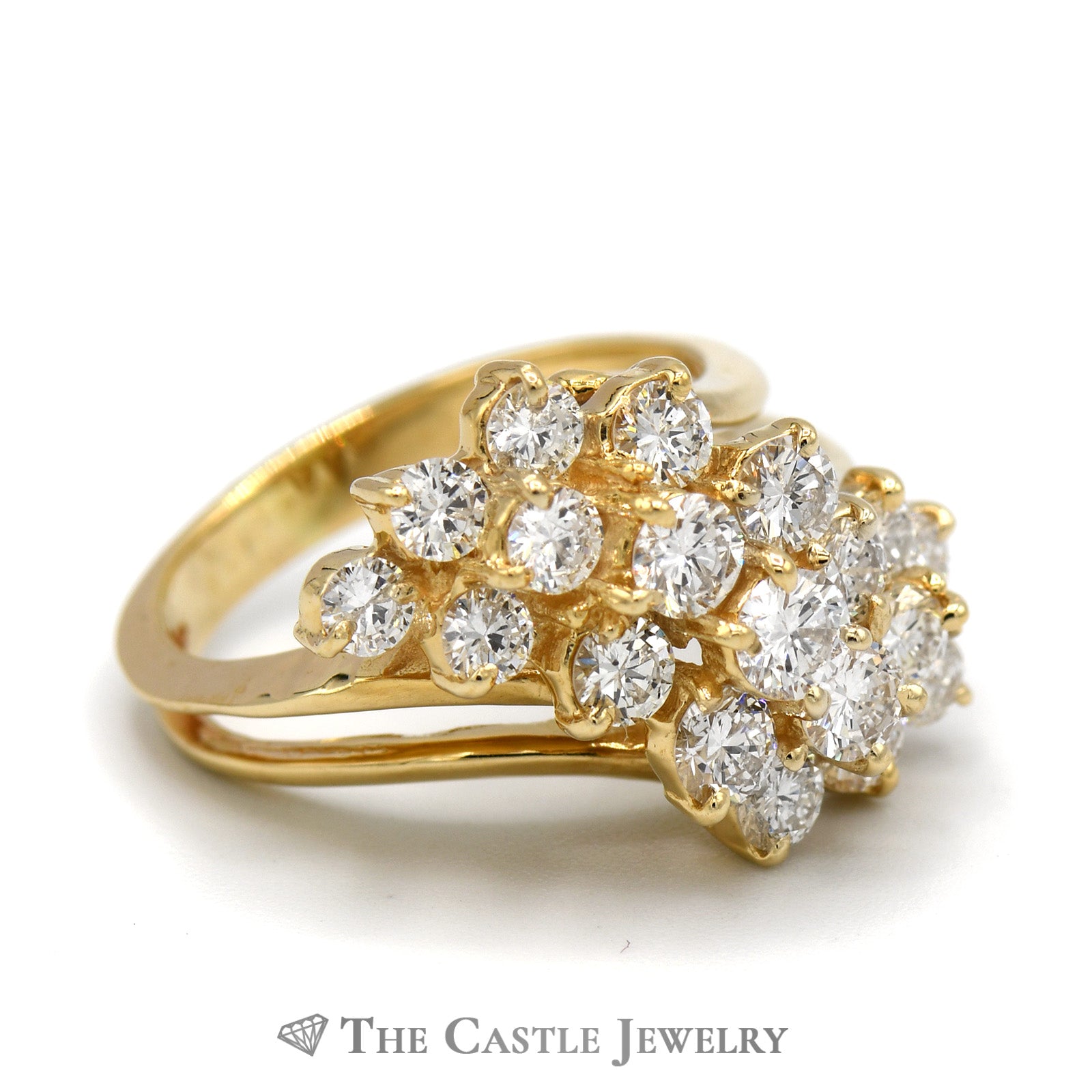 2cttw VS2 Diamond Waterfall Cluster Ring in 14k Yellow Gold Split Shan ...