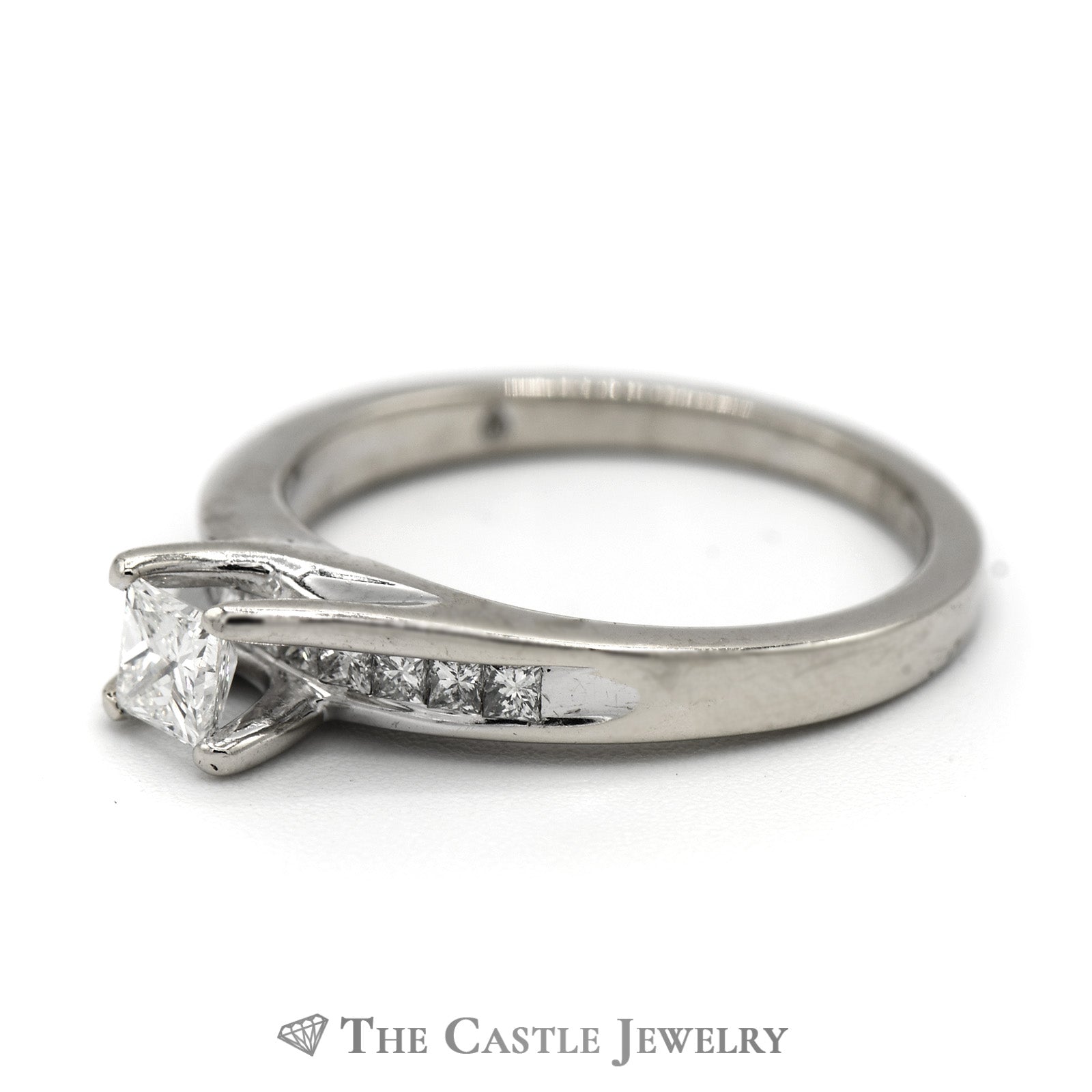 Princess Cut Diamond Engagement Ring with Channel Set Diamond Accentes ...