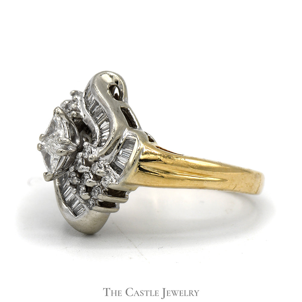 1cttw Trillion Cut Diamond Cluster Ring with Baguette and Round Diamon ...