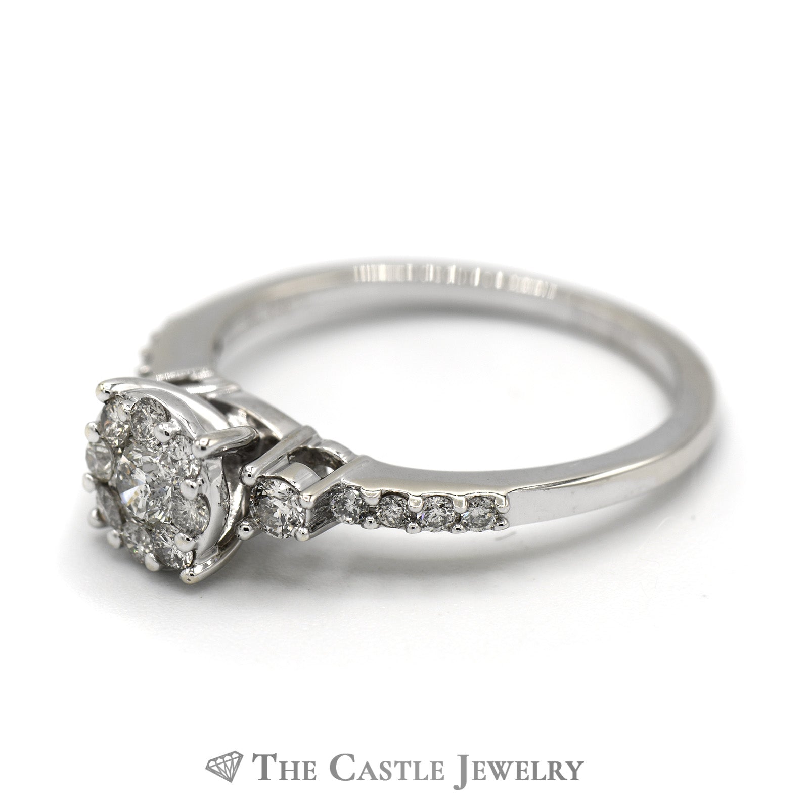 1/2cttw Round Diamond Cluster Engagement Ring in Diamond Accented 14k ...