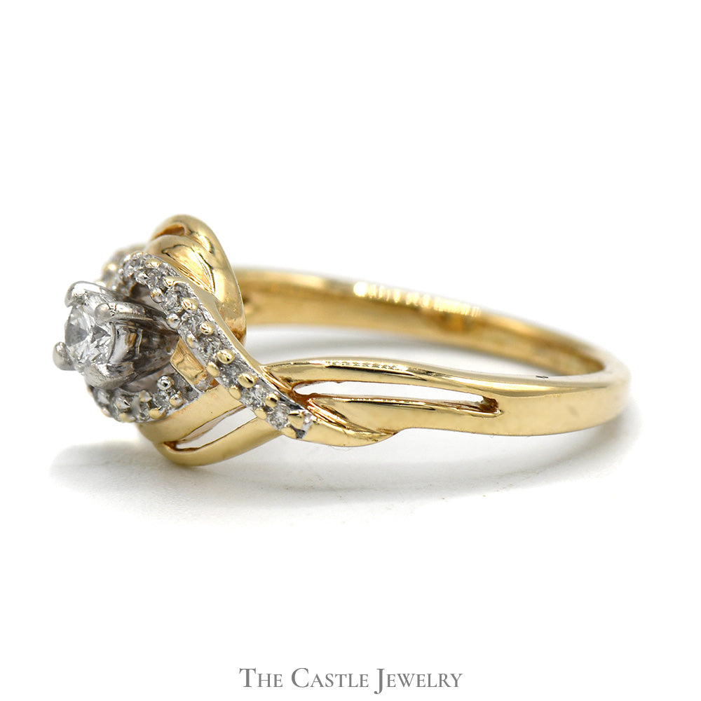 Round Diamond Ring with Swirled Diamond Accents in 10k Yellow Gold Ope ...