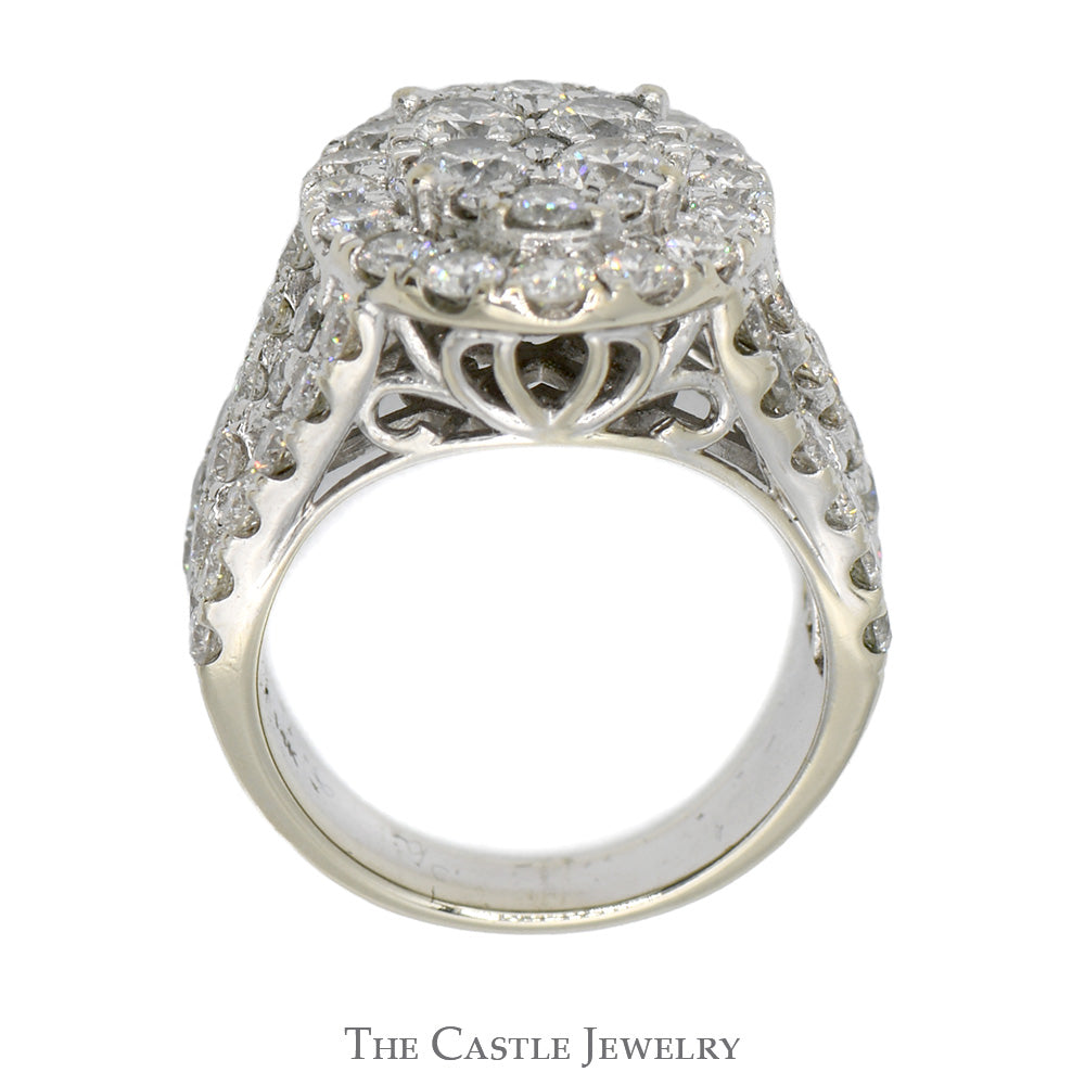 4cttw Oval Shaped Diamond Cluster Ring with Wide Diamond Accented Spli ...